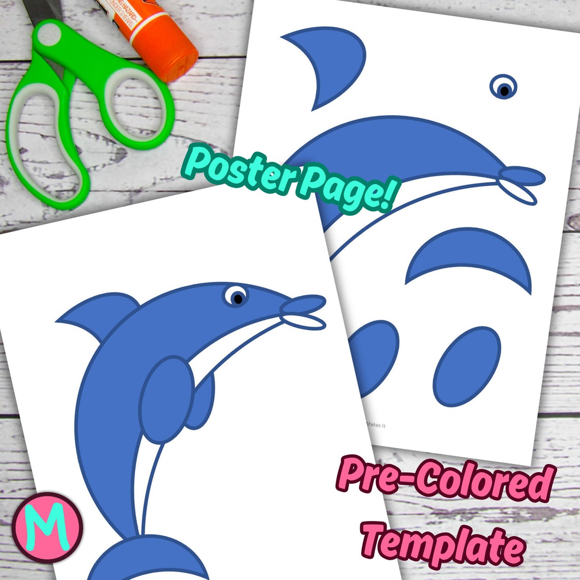 Dolphin Craft Template: Cut and Glue Paper Sea Animal (PDF) - Etsy