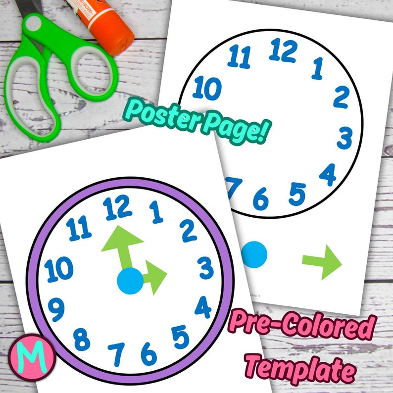 Purple Clock Craft Template, Printable Cut and Glue Paper Craft for ...