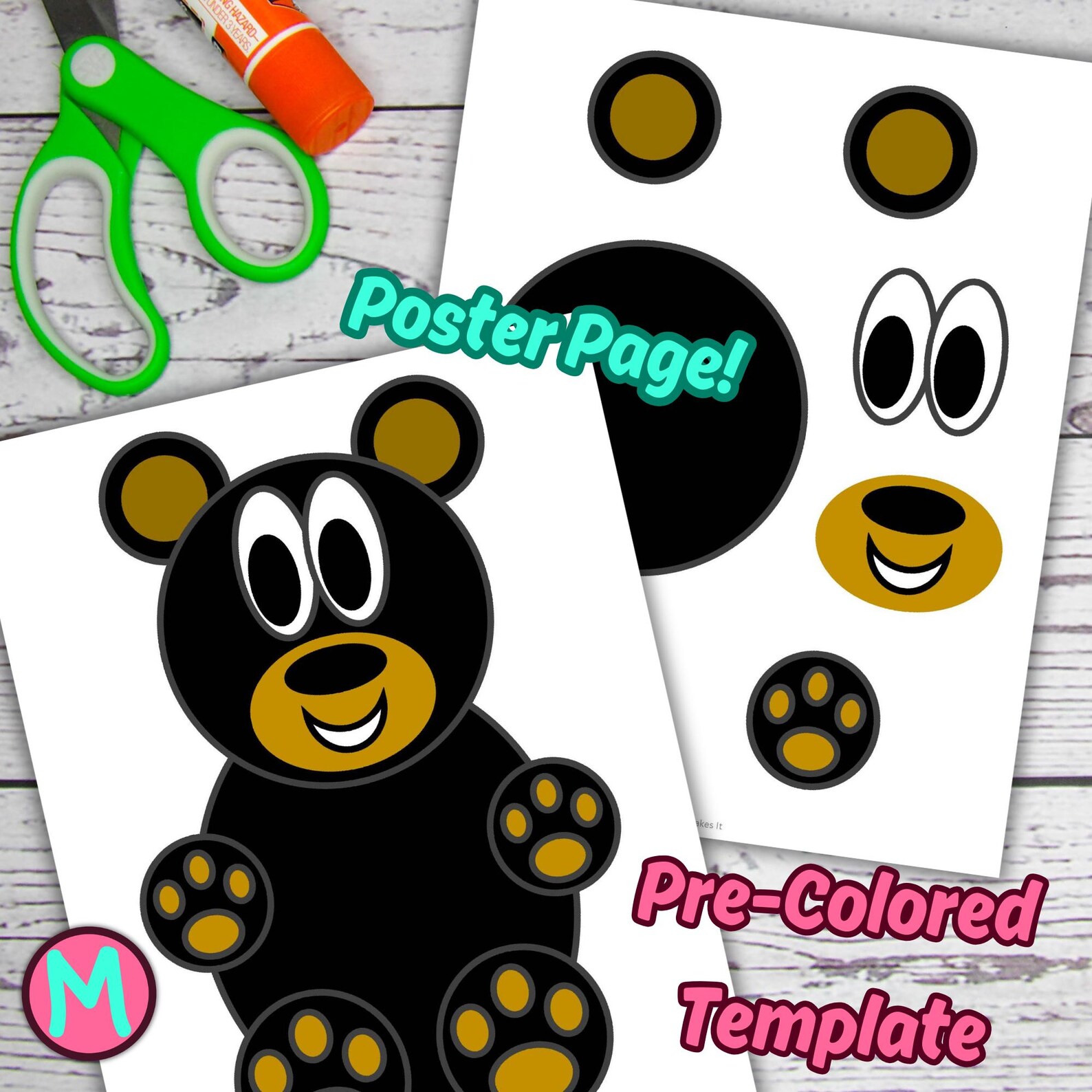 Big Black Bear Craft Template, Cut and Glue Paper Craft for Kids - Etsy