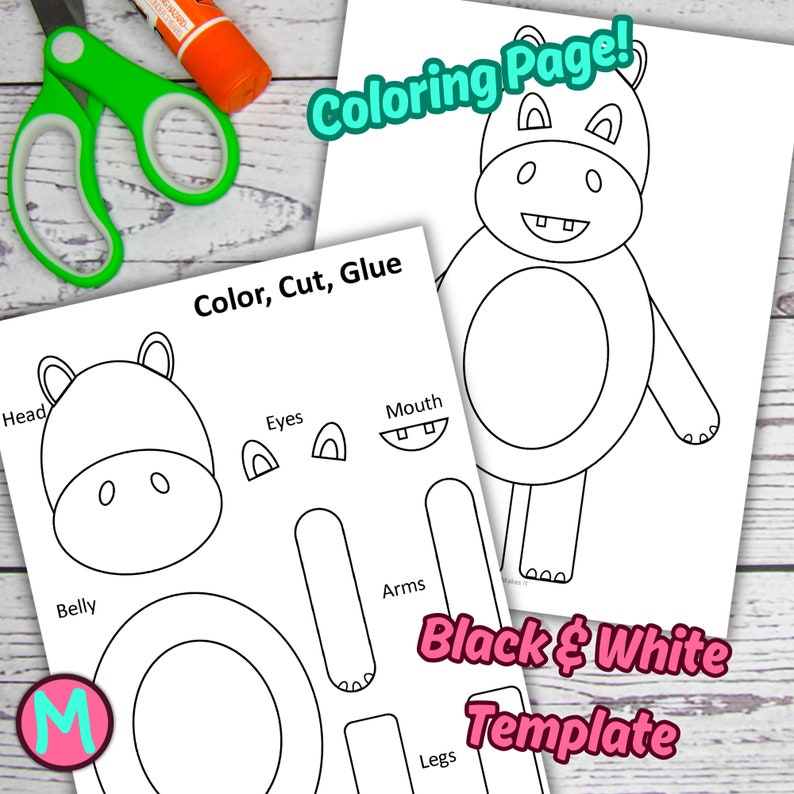 Hippo Craft Template: Cut and Glue Activity (PDF Pattern) - Etsy