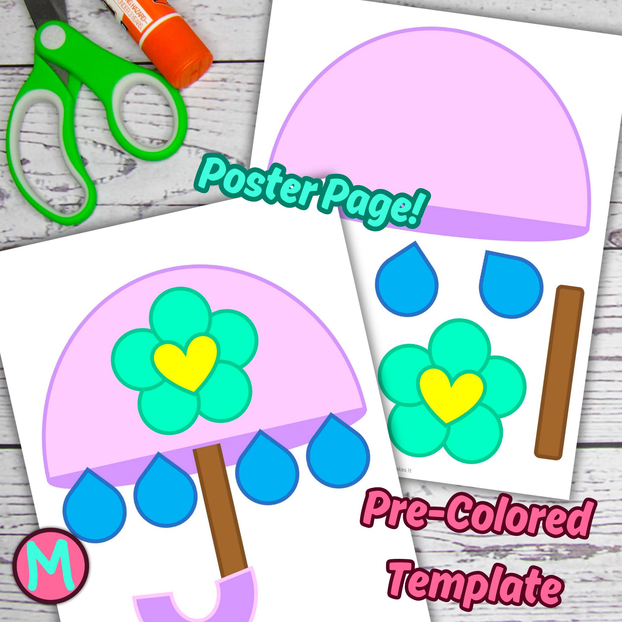 Flower Umbrella Craft Template: Spring Kids Paper Craft (PDF) - Etsy
