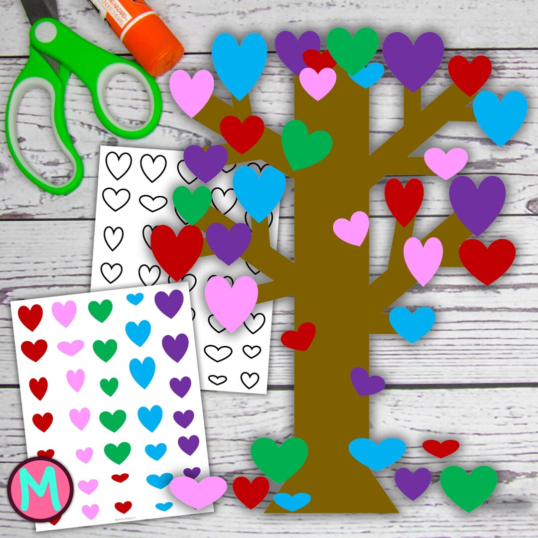 Heart Tree Valentine's Day Craft Template: Cut & Glue Activity (PDF) - Etsy