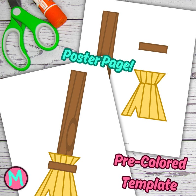 Witch Broom Craft Template: Halloween Cut and Glue Paper Craft for Kids ...