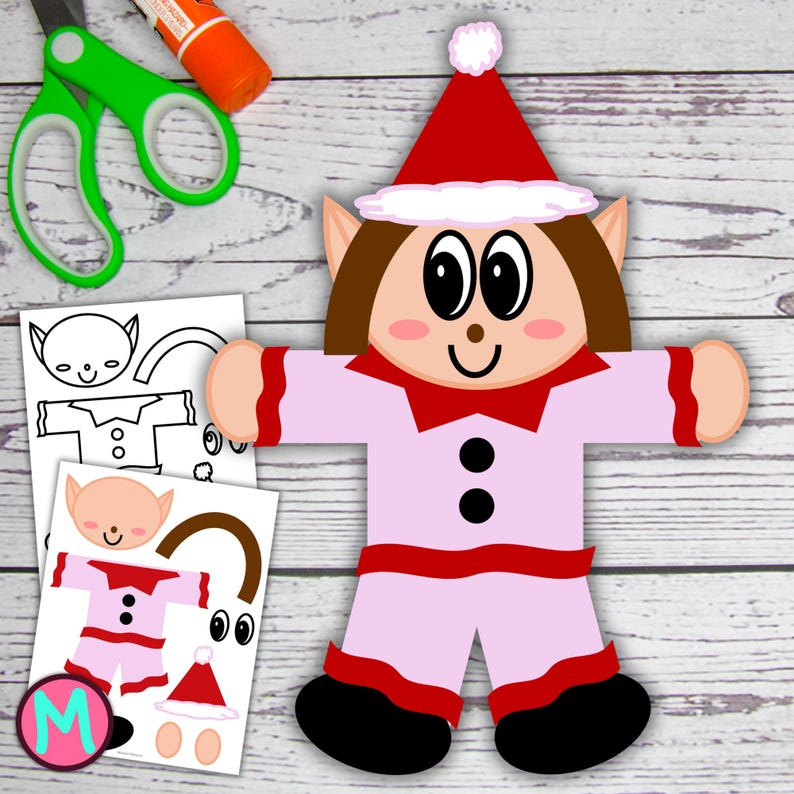 Girl Elf Craft Template: Christmas Cut & Glue Activity (printable) - Etsy