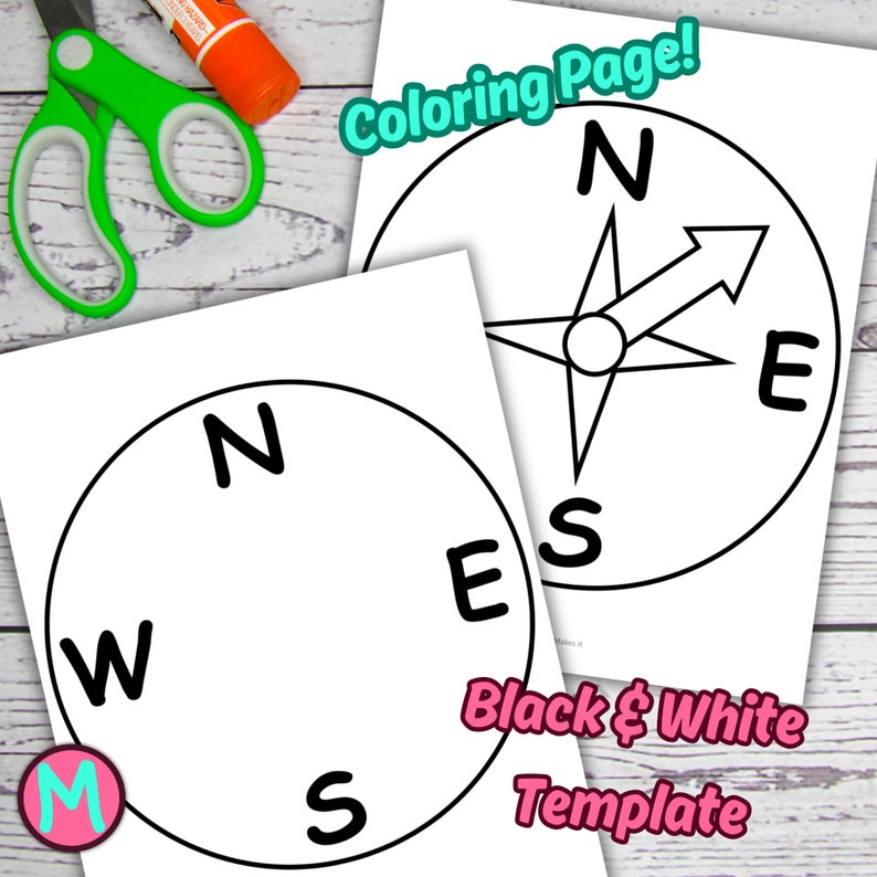 Compass Craft Template for Kids, Cut and Glue Camp Activity, Preschool ...