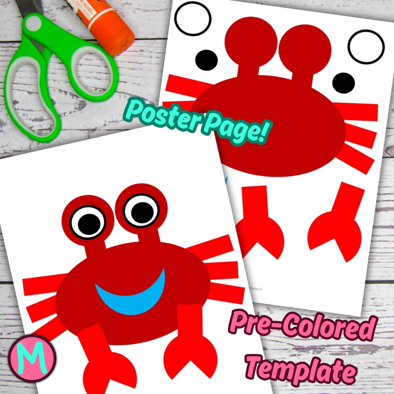 Crab Craft Template: Cut and Glue Ocean Activity (PDF Download) - Etsy