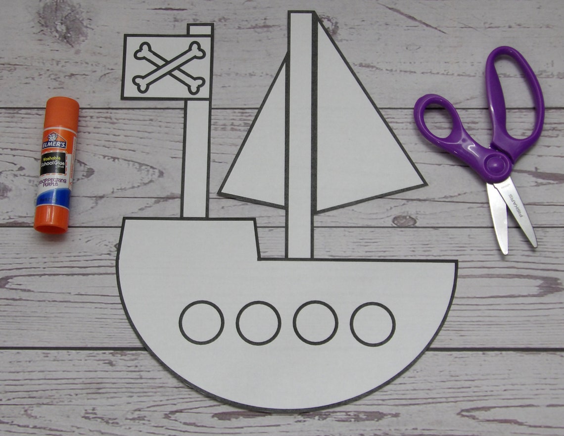 Pirate Ship Paper Craft Pattern Template for Kids in Preschool ...