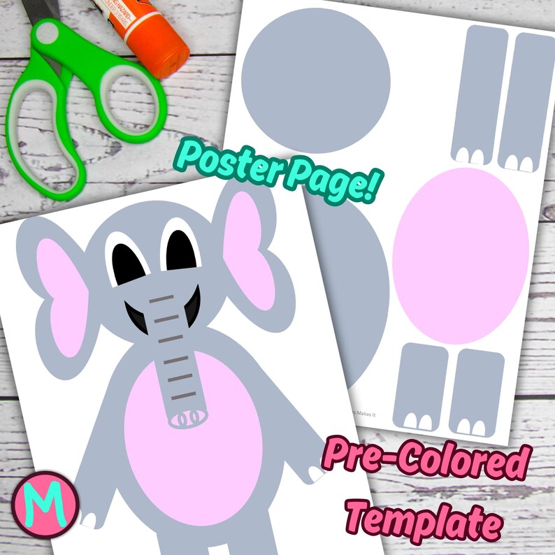 Elephant Craft Template for Kids in Preschool, Simple Elephant Cut and ...
