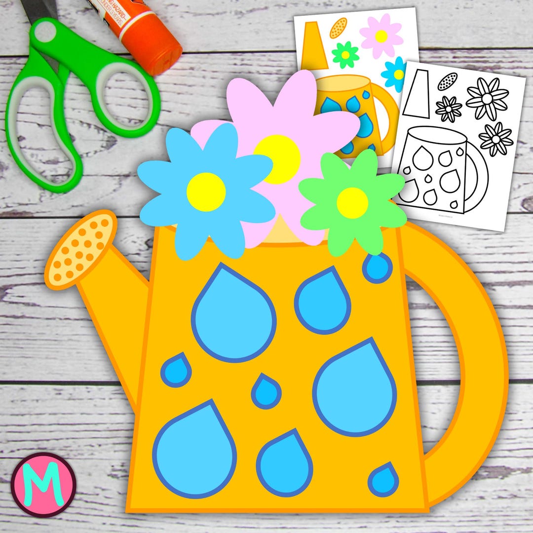 Flower Watering Can Craft Template: Spring Cut and Glue Activity (PDF ...