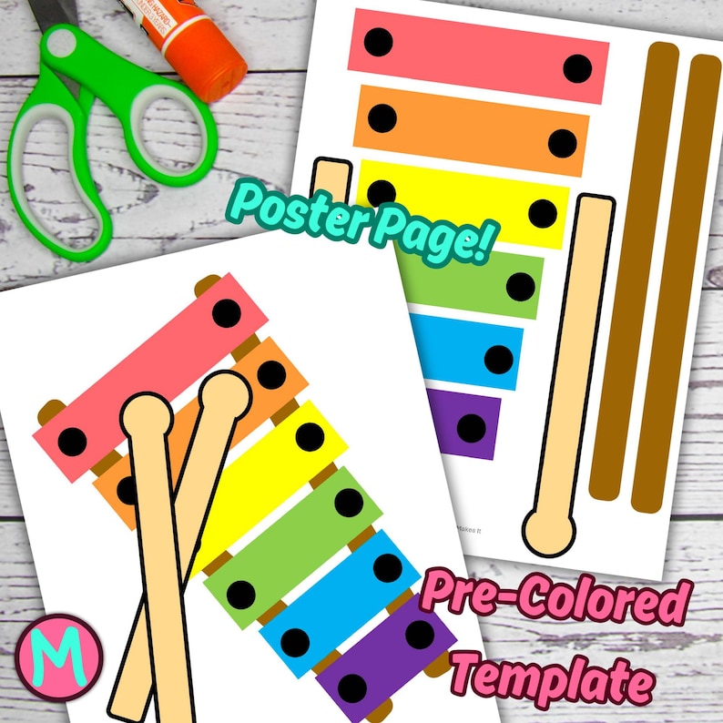 Xylophone Craft Template, Printable Cut and Glue Paper Craft for Kids ...
