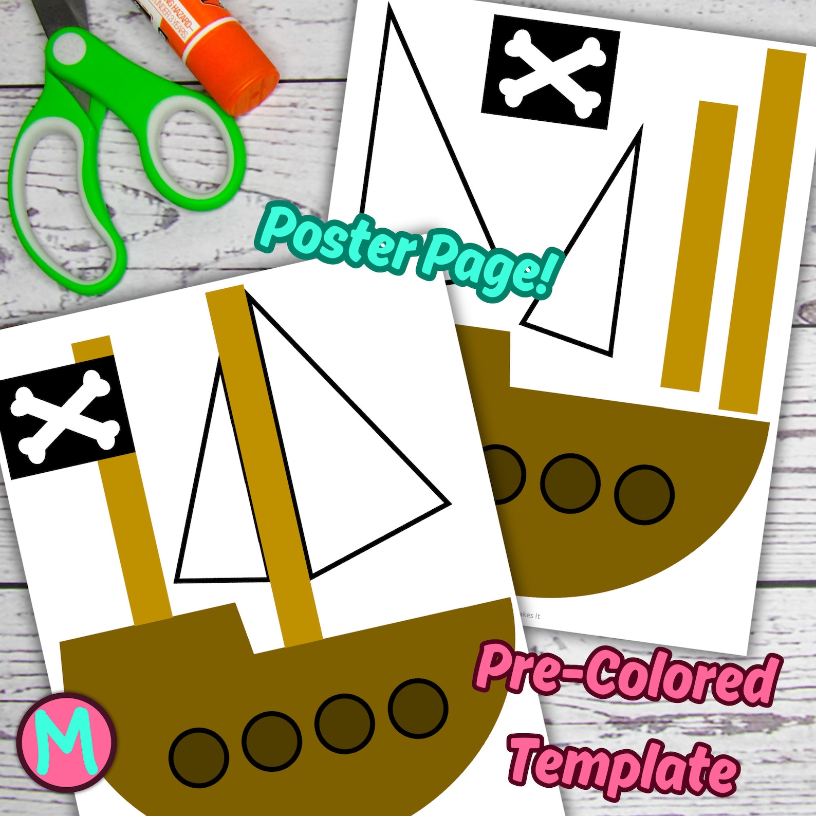 Pirate Ship Craft Template for Kids in Preschool, Simple Cut and Glue ...