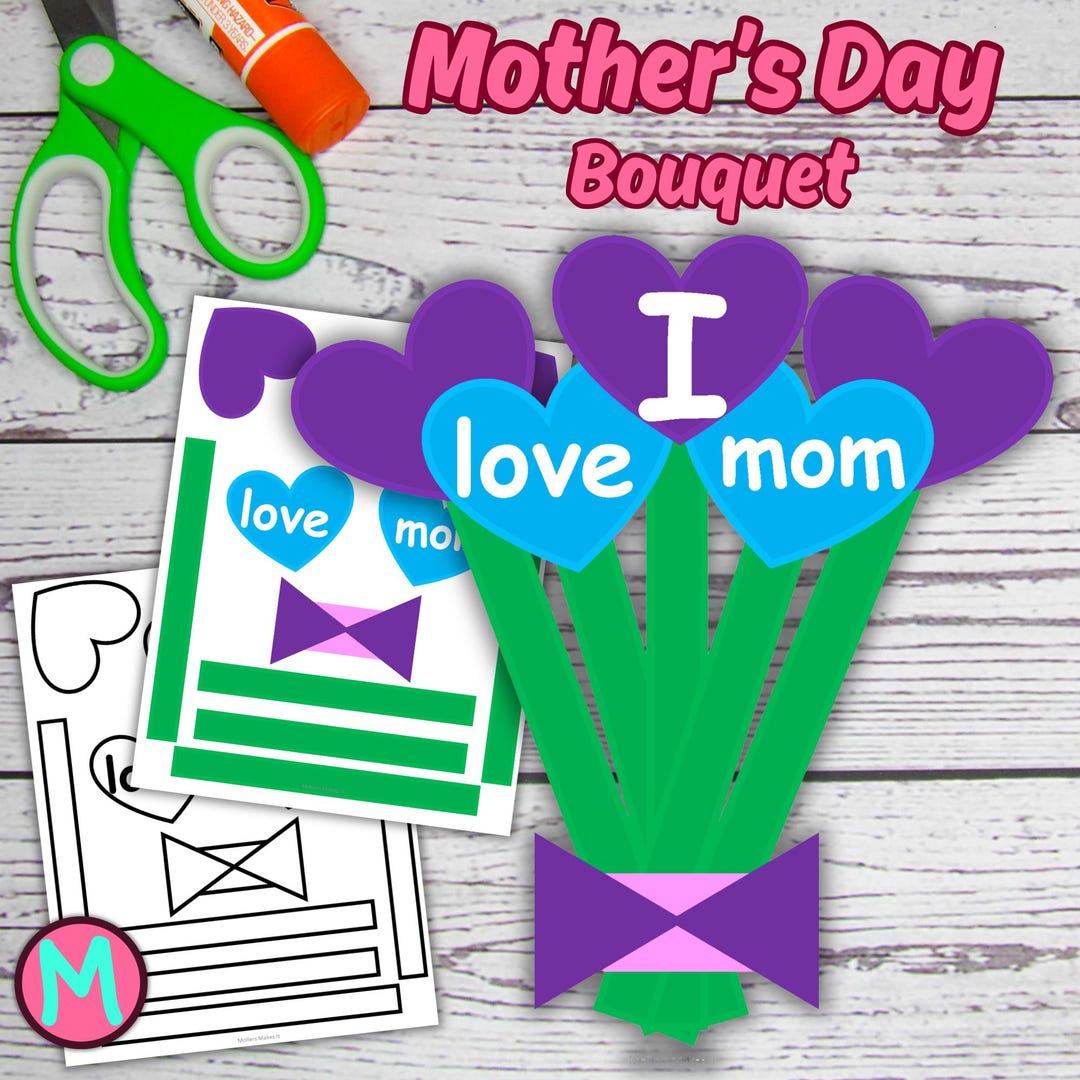 Mother's Day Heart Bouquet Craft Template: Cut & Glue Activity (digital ...