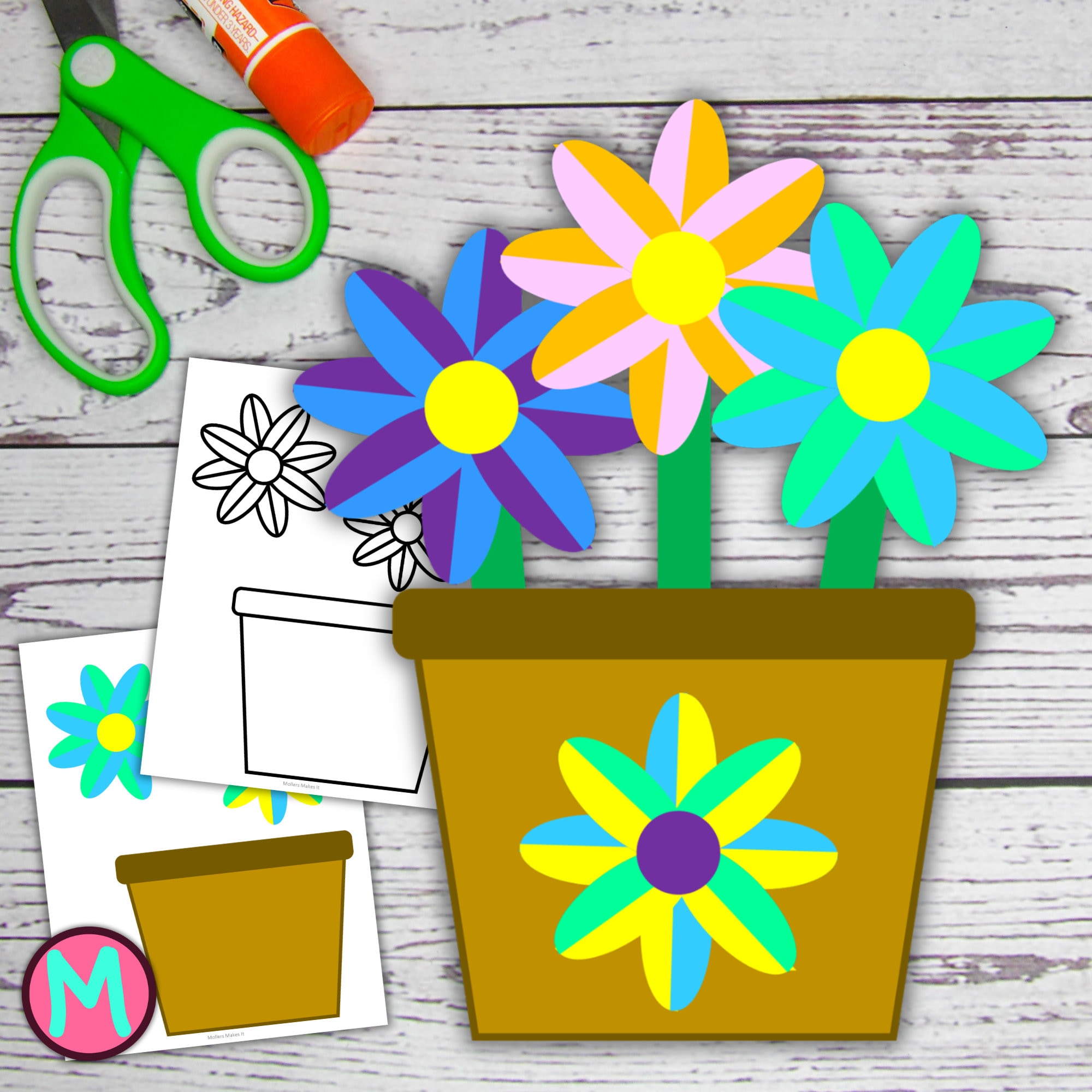 Flowers in A Pot Craft Template for Kids, Cut and Glue Craft Template ...