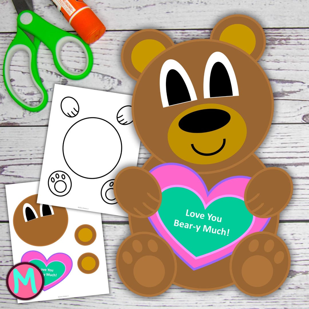 Valentine Bear Craft Template: Cut & Glue Activity (PDF Download - Etsy