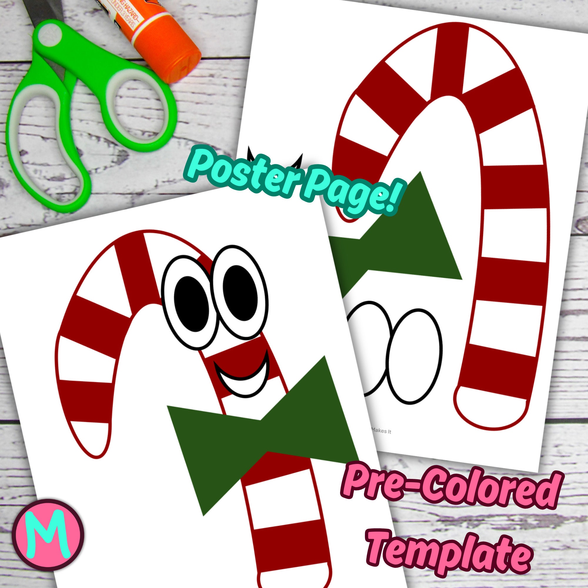 Candy Cane Craft Template for Toddlers, Simple Preschool Holiday Craft ...