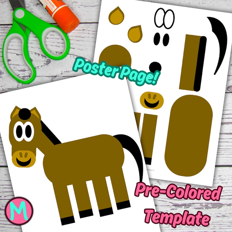 Horse Craft Template: Cut and Glue Farm Activity (PDF) - Etsy