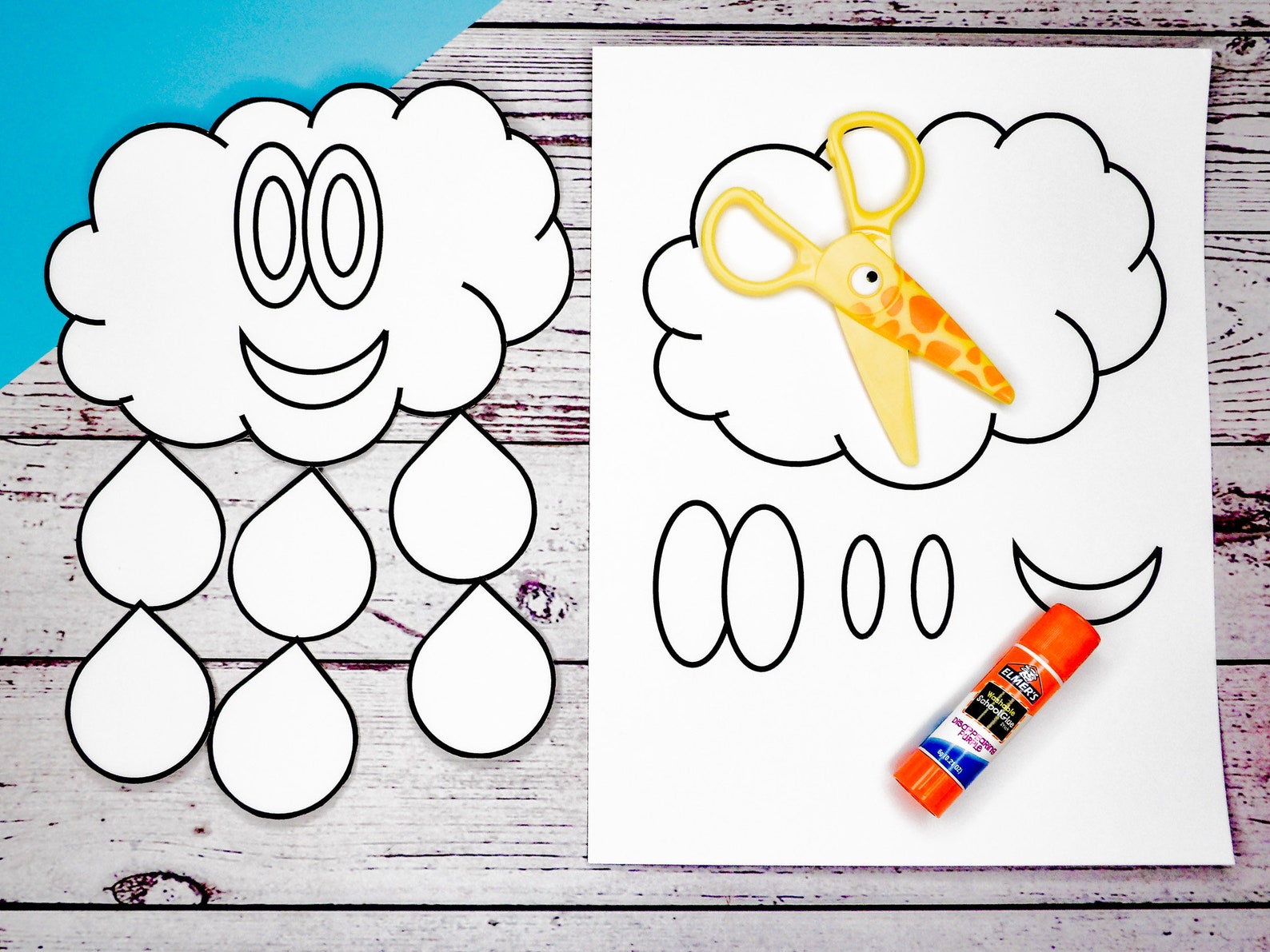 Colorful Rain Drop Cloud Craft Template, Cut and Glue Craft for ...