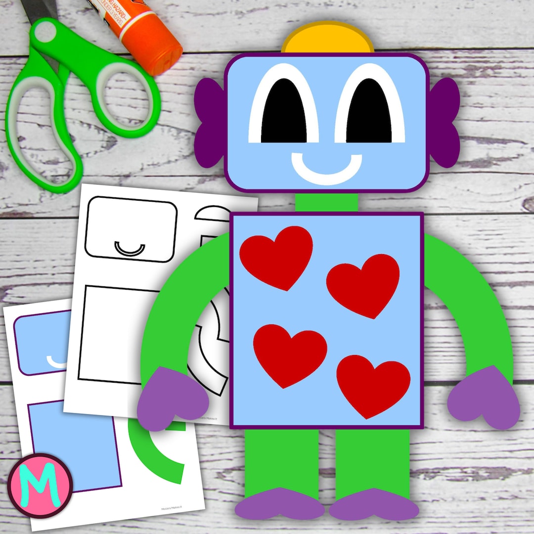 Valentine Robot Craft Template: Cut & Glue Paper Craft (PDF) - Etsy