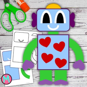 Valentine Robot Craft Template: Cut & Glue Paper Craft (PDF) - Etsy