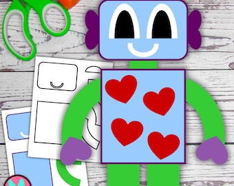 Valentine Robot Craft Template: Cut & Glue Paper Craft (PDF) - Etsy