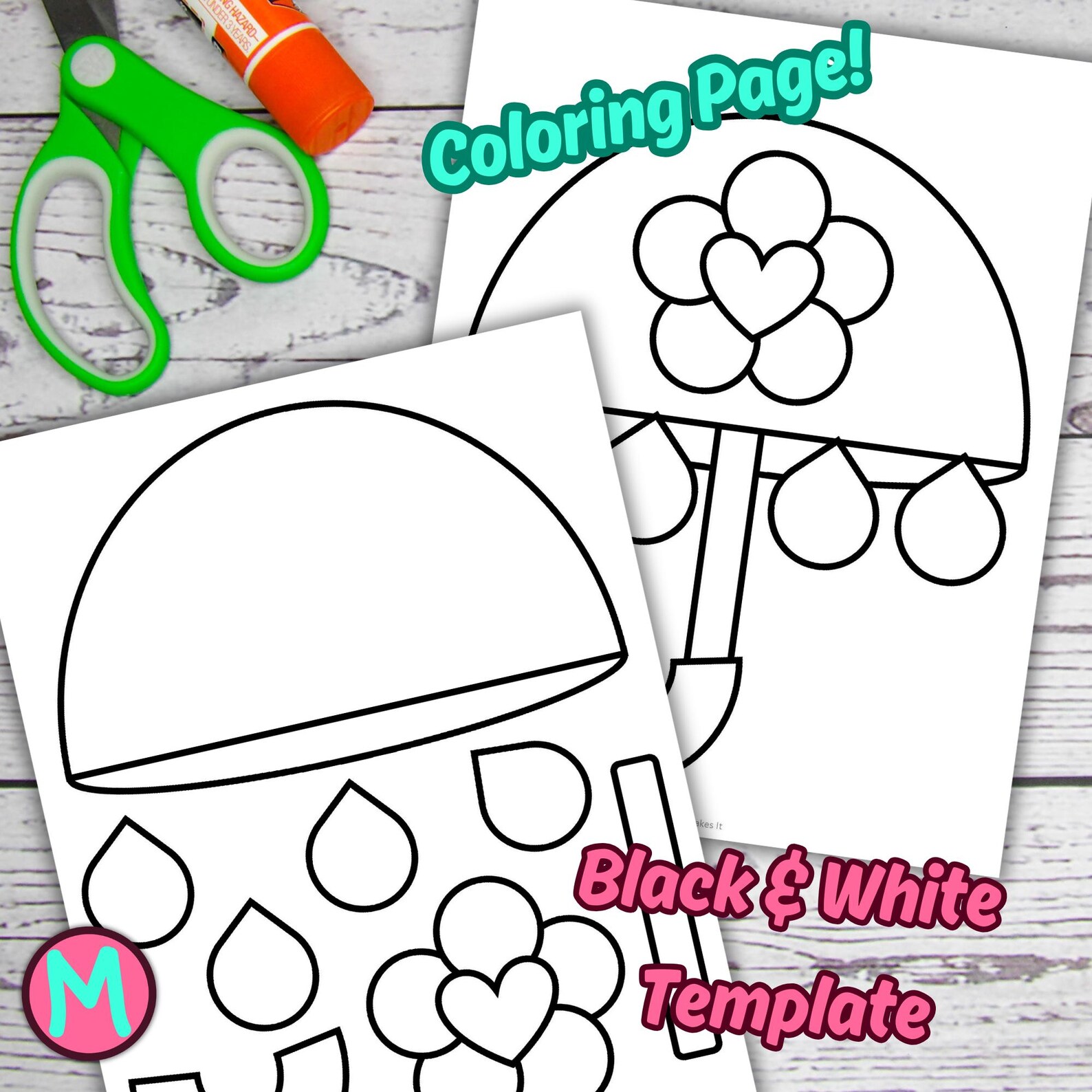 Flower Umbrella Craft Template: Spring Kids Paper Craft (PDF) - Etsy