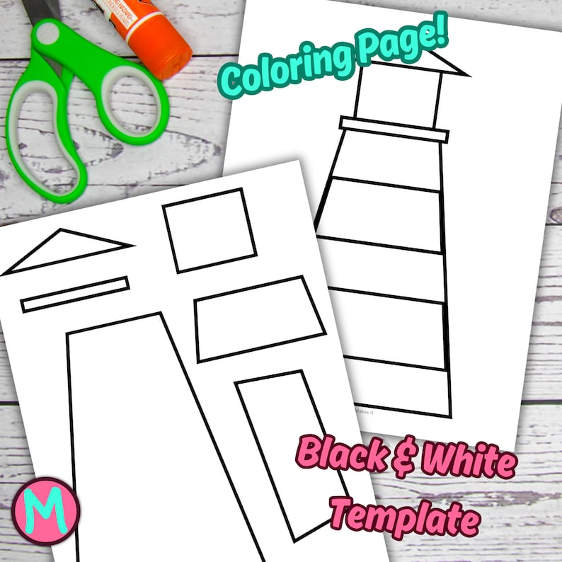 Lighthouse Craft Template for Kids, Pattern for Preschool, Kindergarten ...