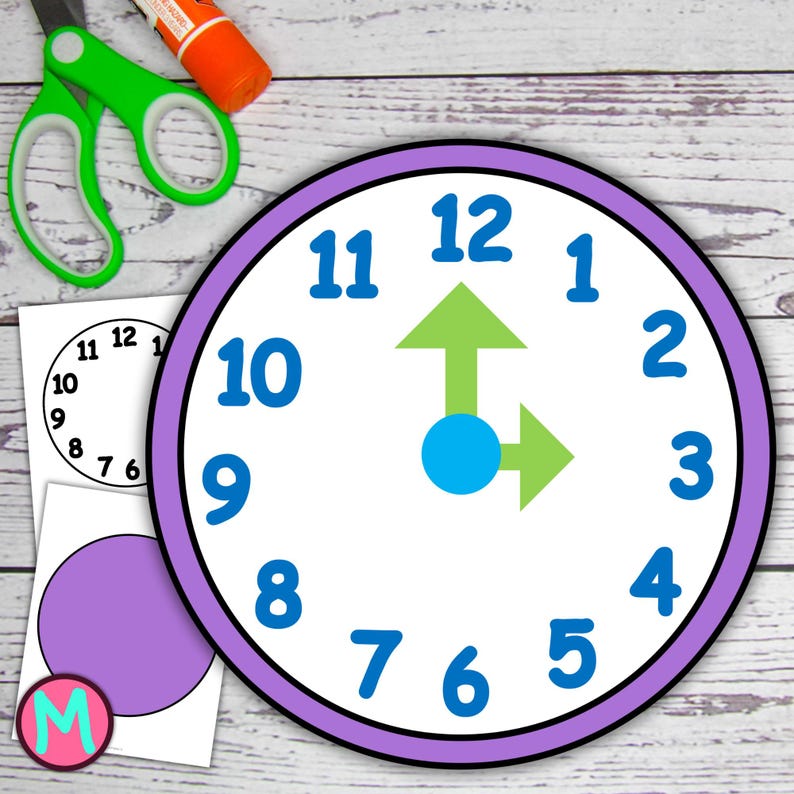Purple Clock Craft Template, Printable Cut and Glue Paper Craft for ...