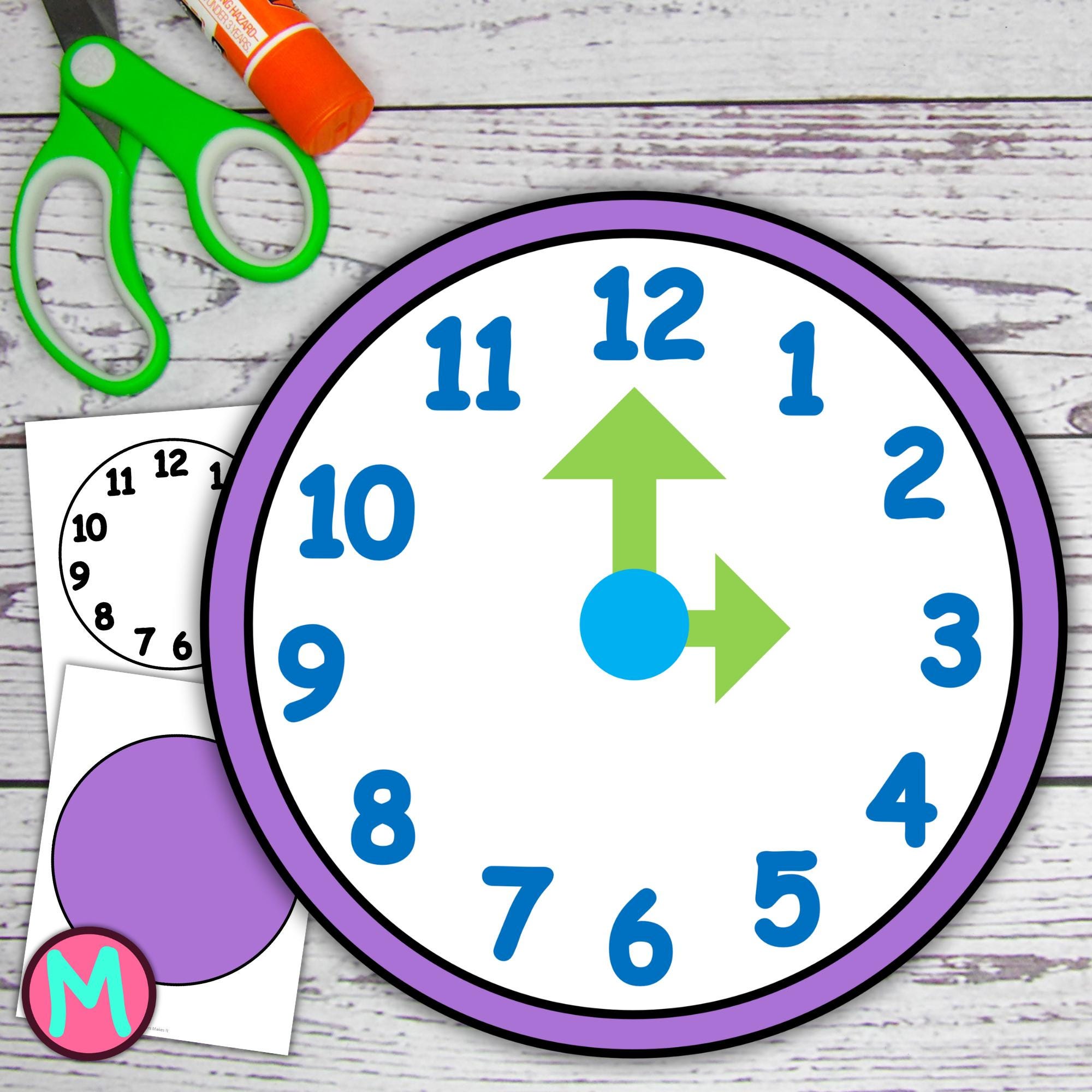 Purple Clock Craft Template, Printable Cut and Glue Paper Craft for ...