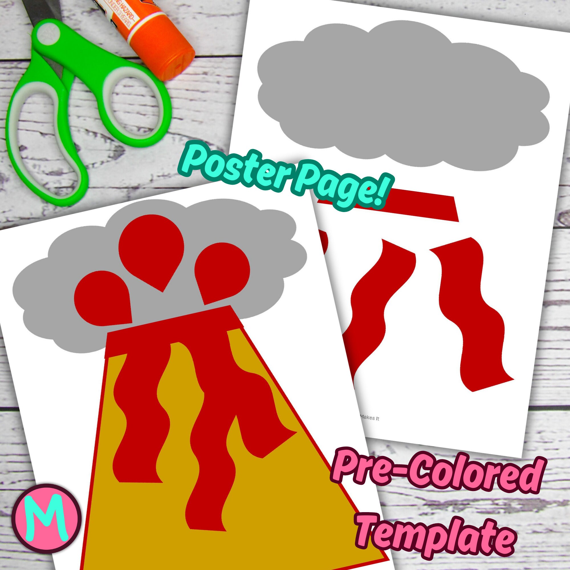 Volcano Craft Template for Kids, Simple Toddler Craft, Preschool ...