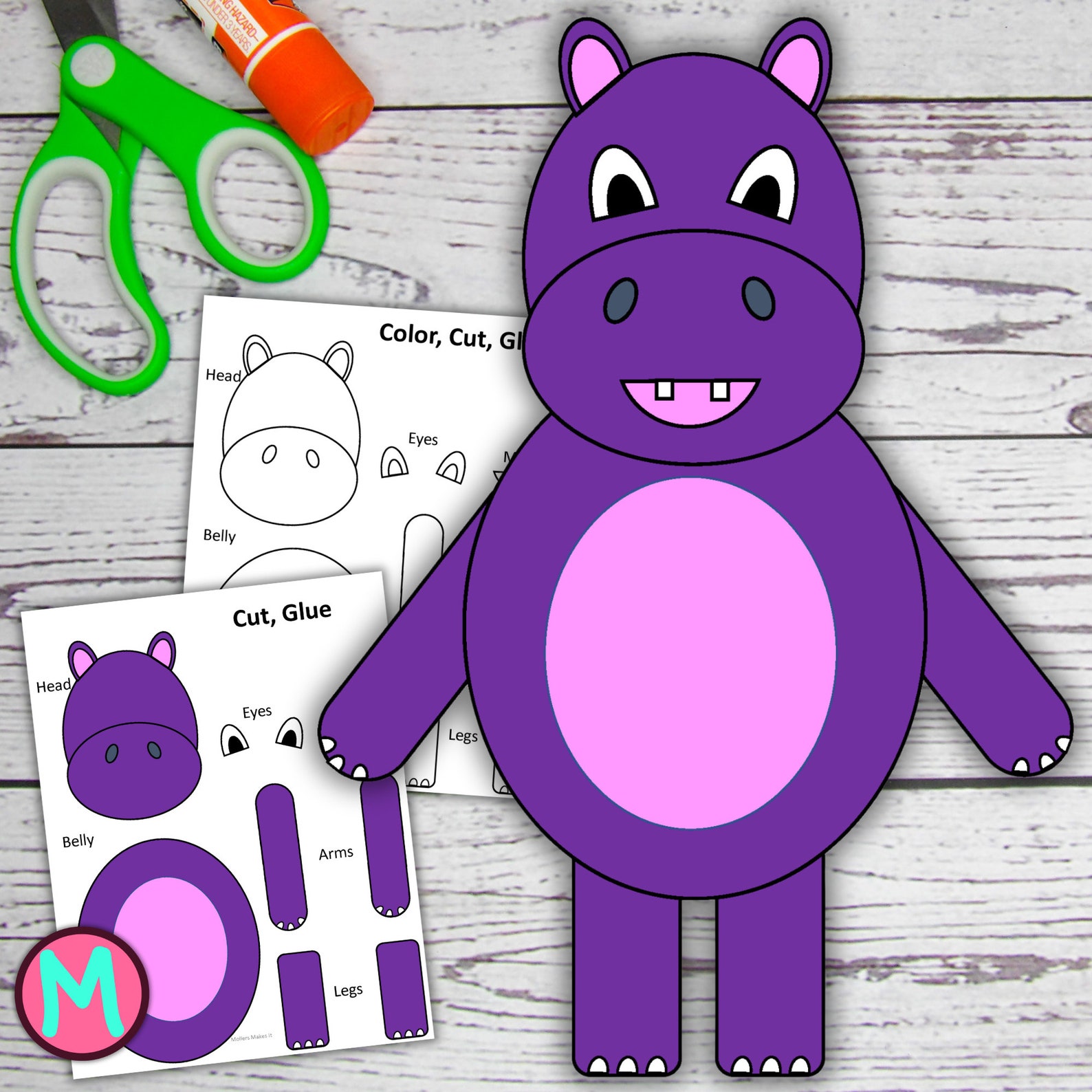 Hippo Craft Template: Cut and Glue Activity (PDF Pattern) - Etsy