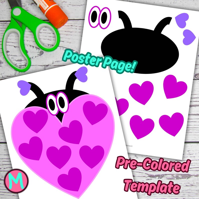 Valentine Heart Bug Craft Template for Preschool, Simple Craft for Kids ...