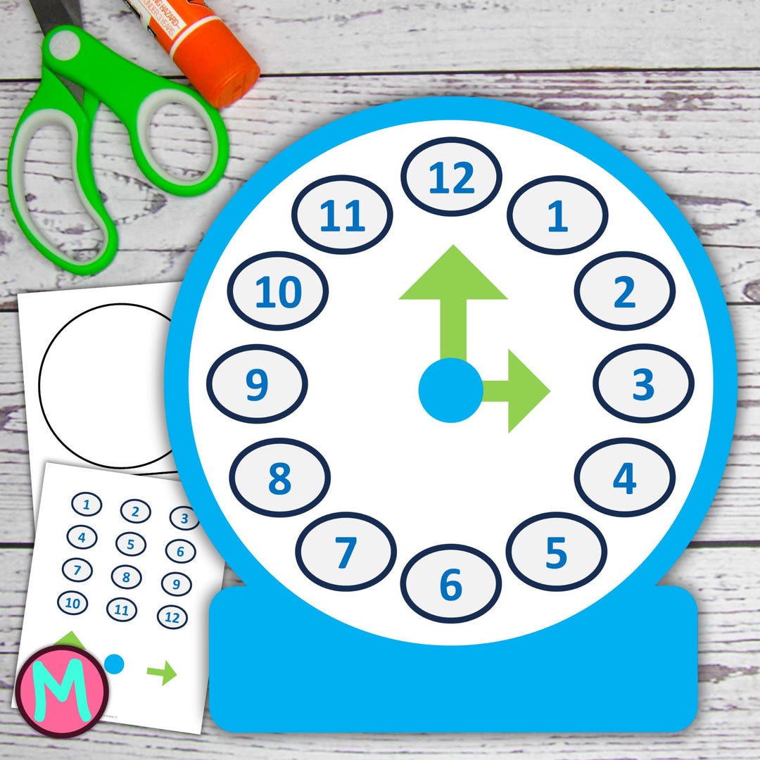 Blue Clock Craft Template, Printable Cut and Glue Paper Craft for Kids ...