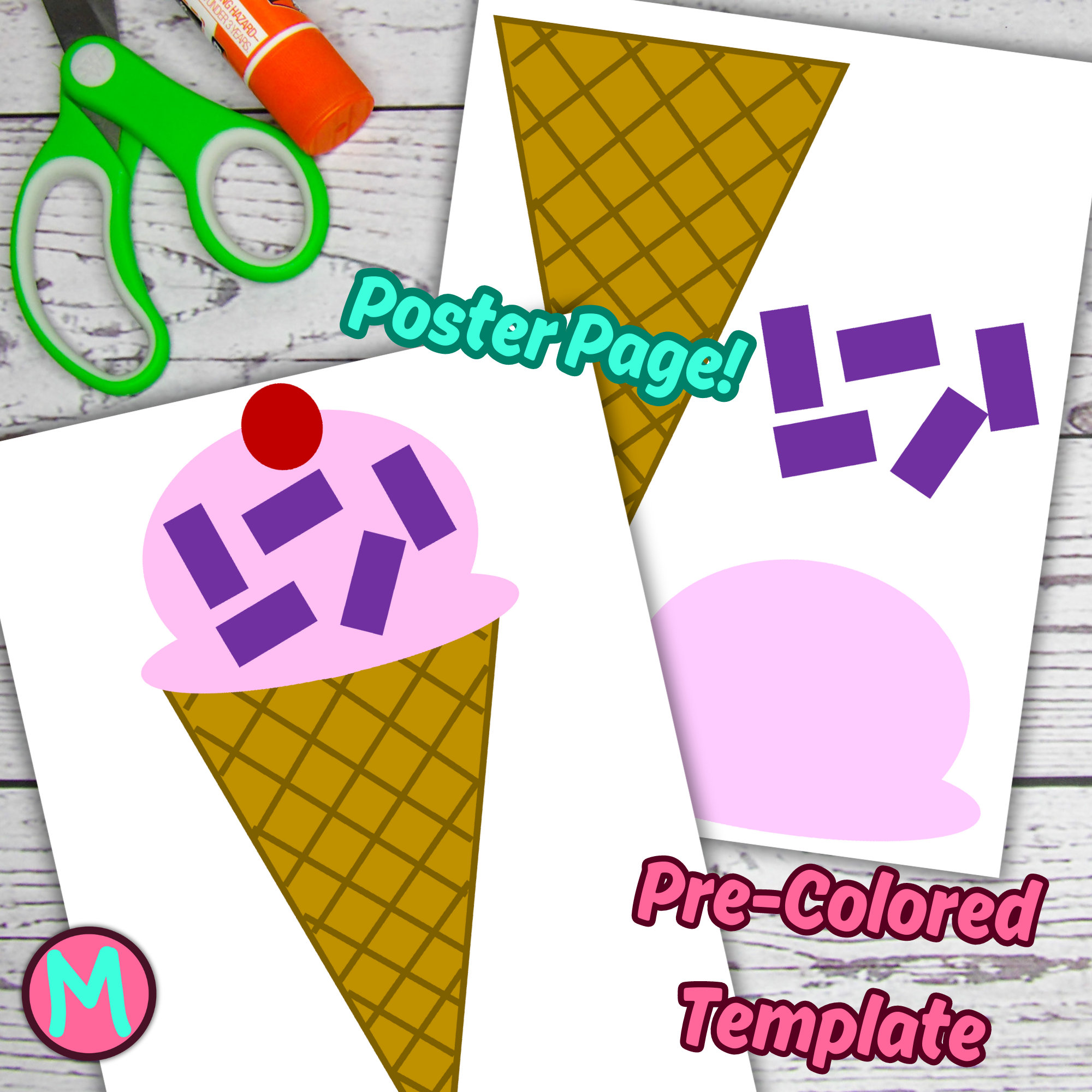 Ice Cream Craft Template for Kids, Preschool, Kindergarten, Elementary ...