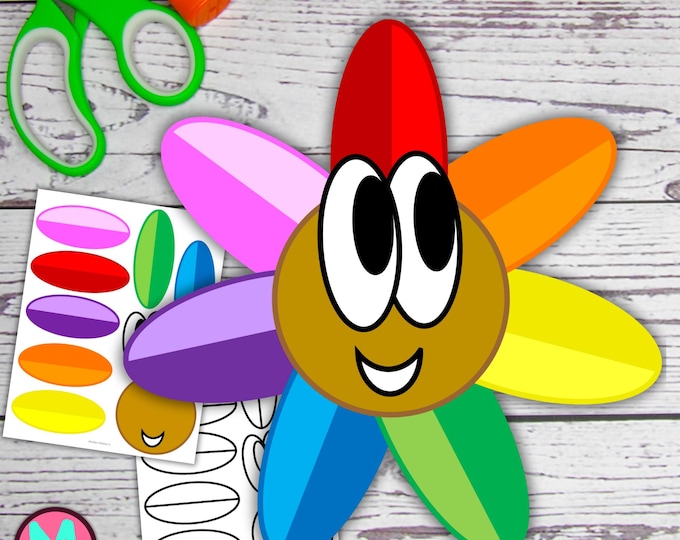 Rainbow Flower Craft Template, Printable Kids Craft, Easy Flower ...