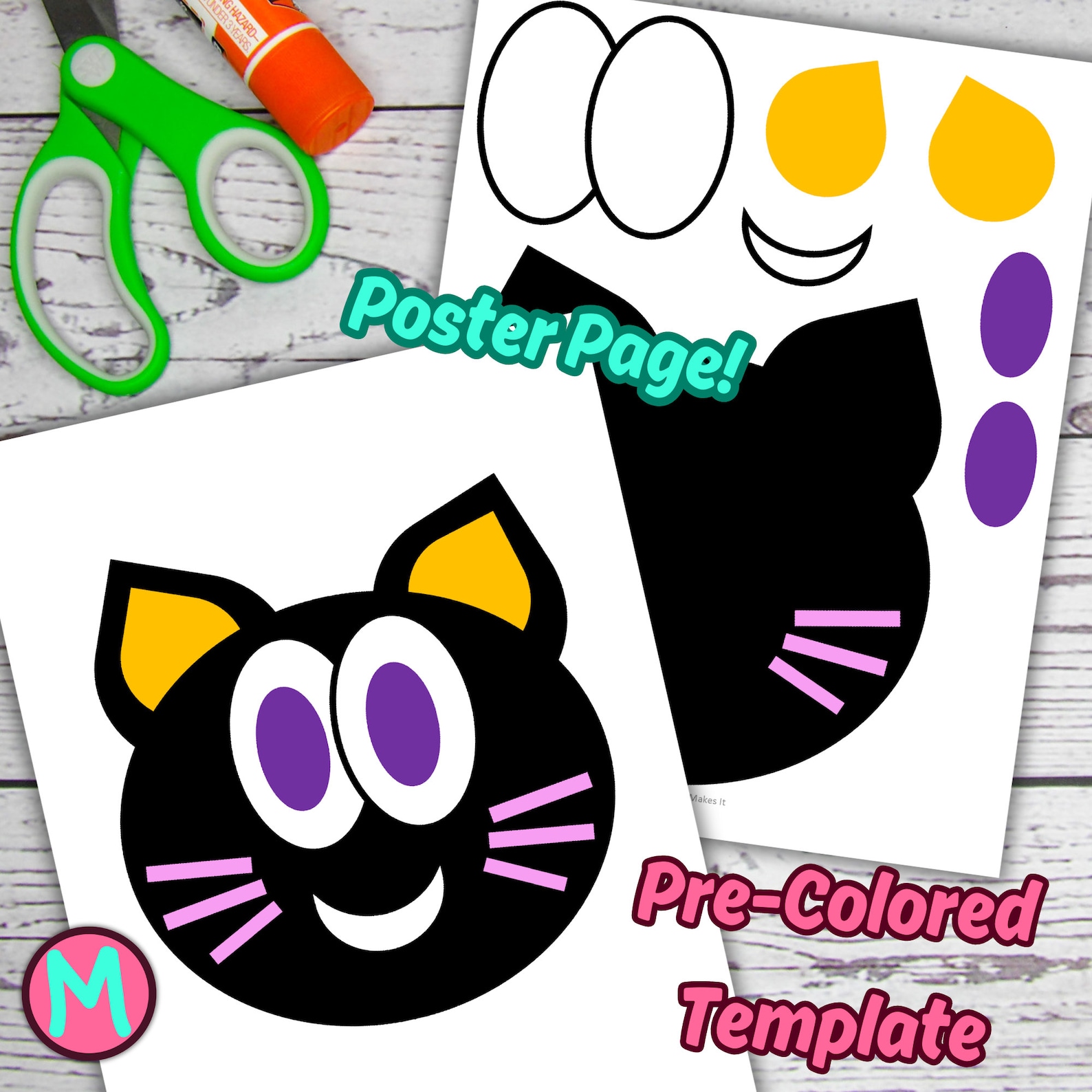 Cat Face Craft Template, Halloween Cut and Glue Paper Craft for Kids ...