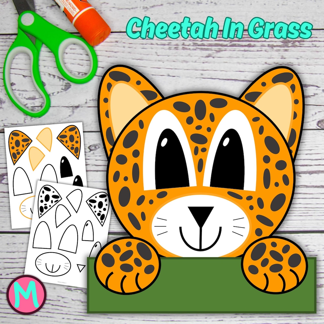 Cheetah in Grass Craft Template for Kids, Simple Cut and Glue Animal ...