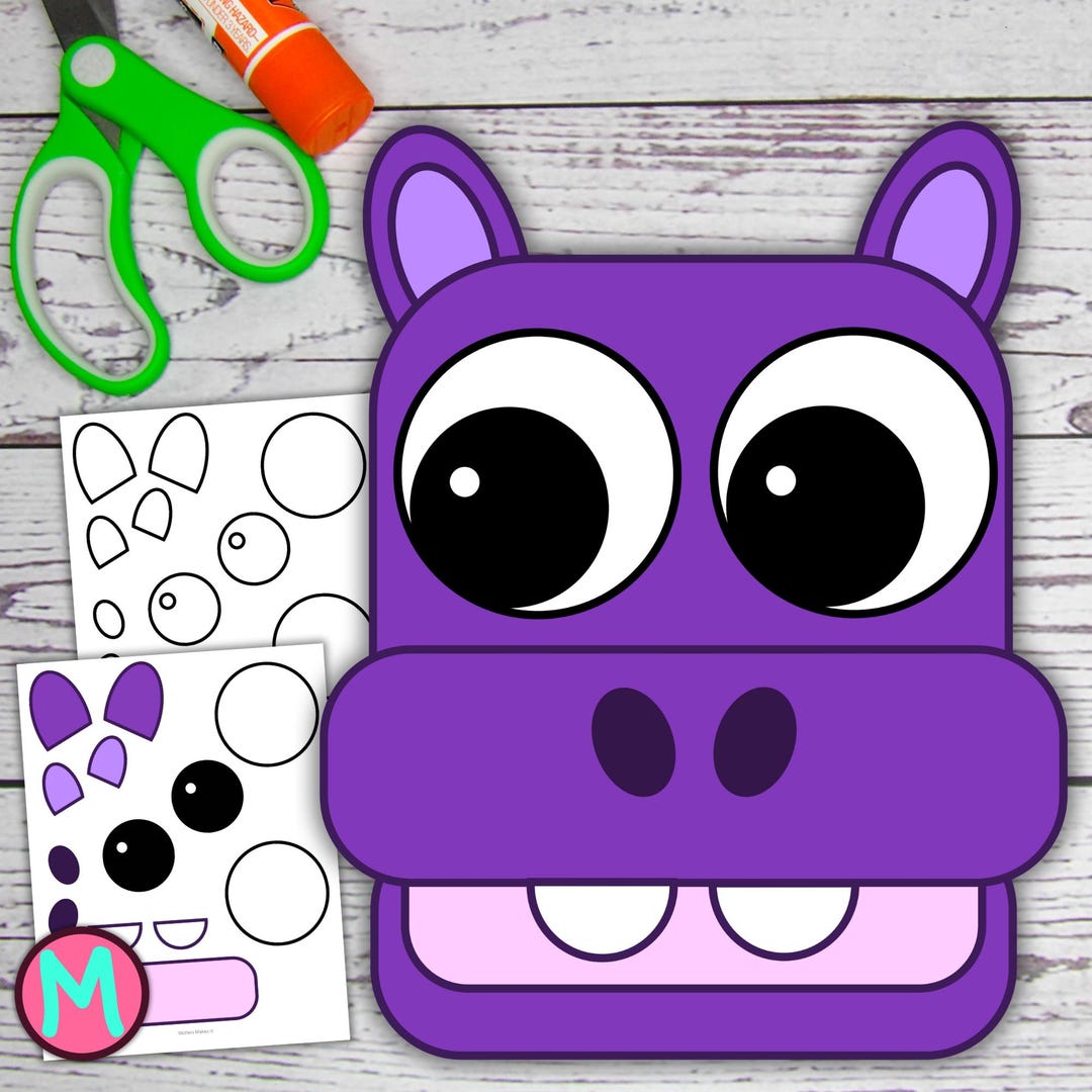 Hippo Head Craft Template for Kids, Simple Hippo Craft for Preschool ...