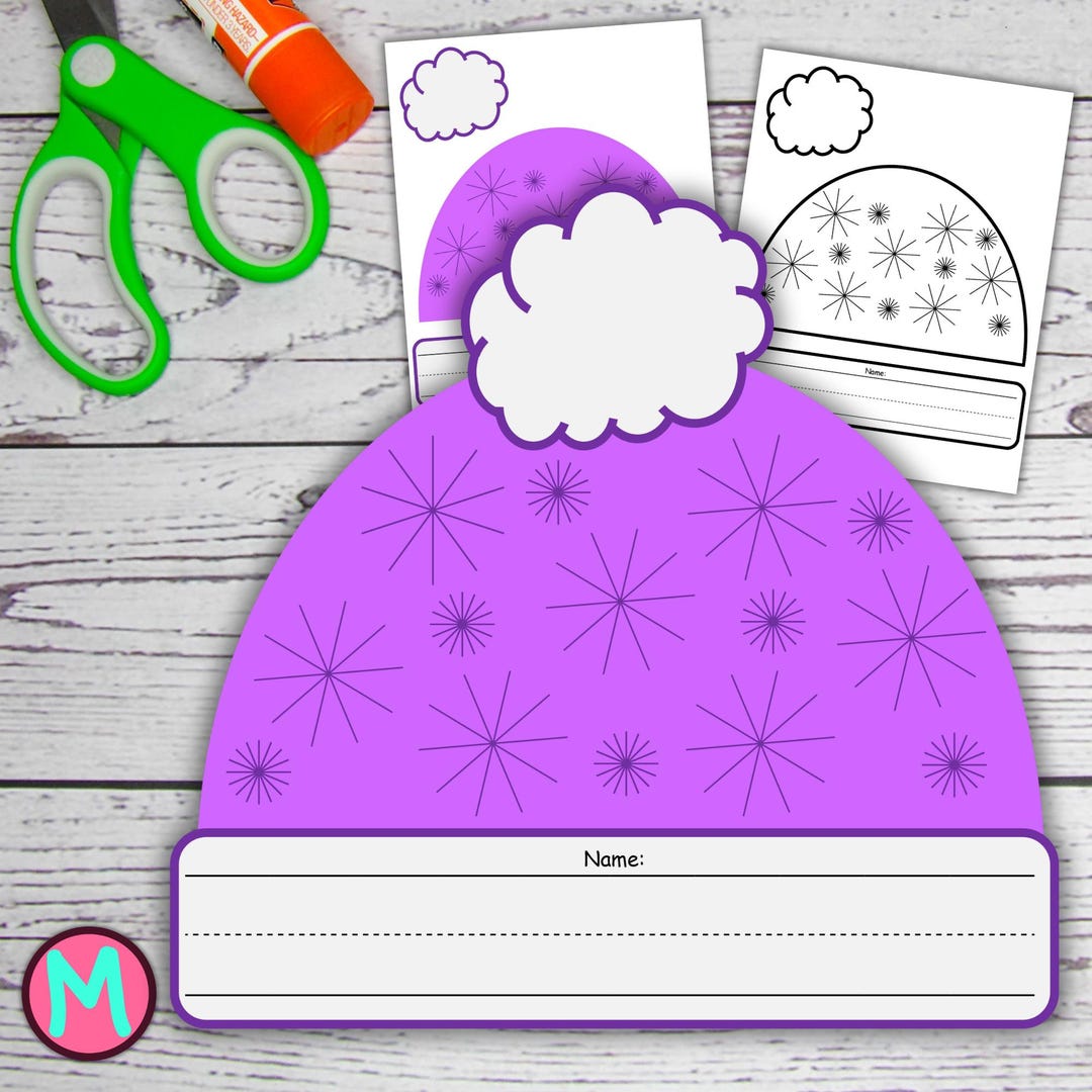 Purple Name Hat Craft Template, Personalize Your Winter Hat, Kids Paper ...