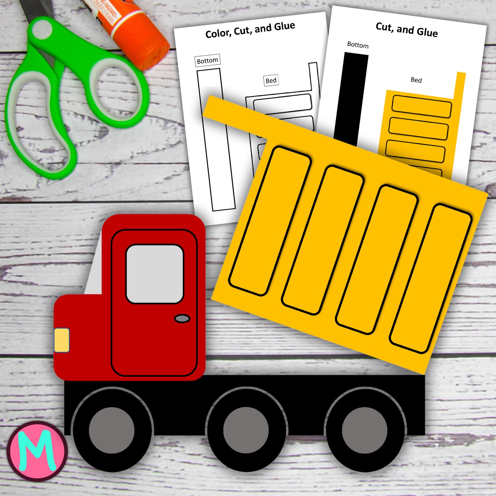 Dump Truck Craft Template for Kids, Preschool, Kindergarten, Elementary ...