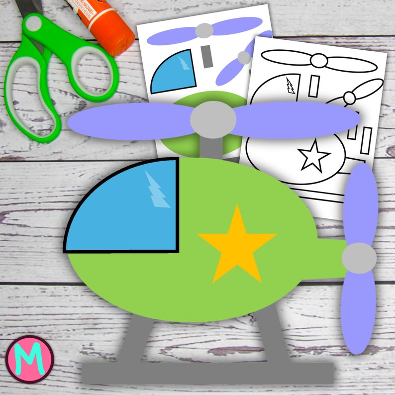 Helicopter Craft Template: Cut & Glue Paper Craft (PDF) - Etsy