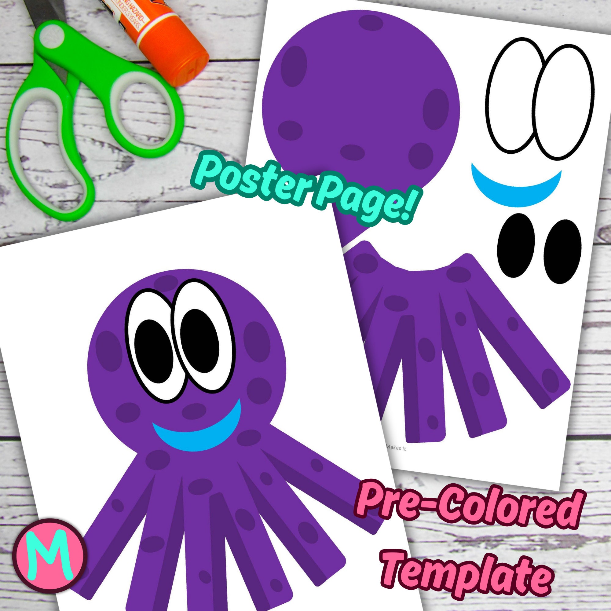Octopus Paper Craft Template: Cut and Glue Activity (PDF) - Etsy