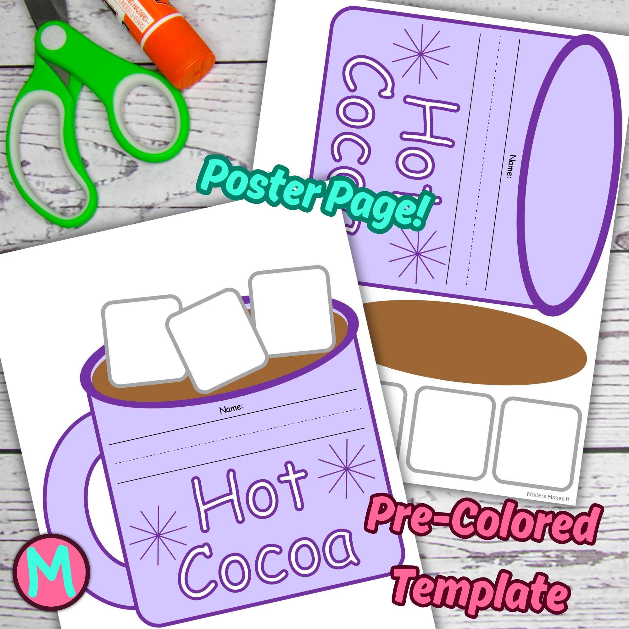 Purple Hot Cocoa Name Craft: Winter Cut & Glue Paper Craft (PDF) - Etsy