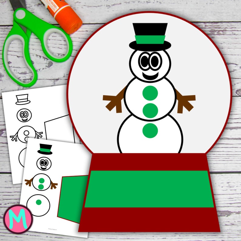 Snowman Snow Globe Craft Template: Winter Cut & Glue Activity (PDF) - Etsy