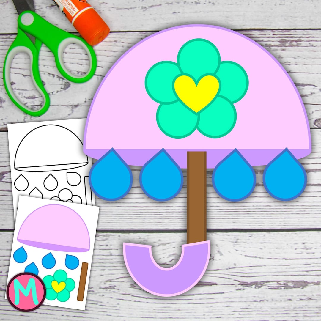 Flower Umbrella Craft Template: Spring Kids Paper Craft (PDF) - Etsy