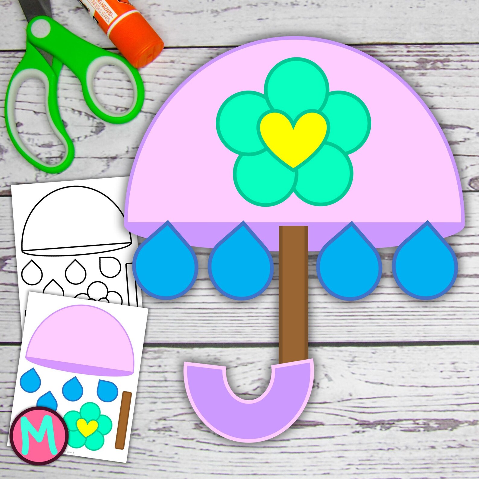 Flower Umbrella Craft Template: Printable Spring Cut and Glue Paper ...