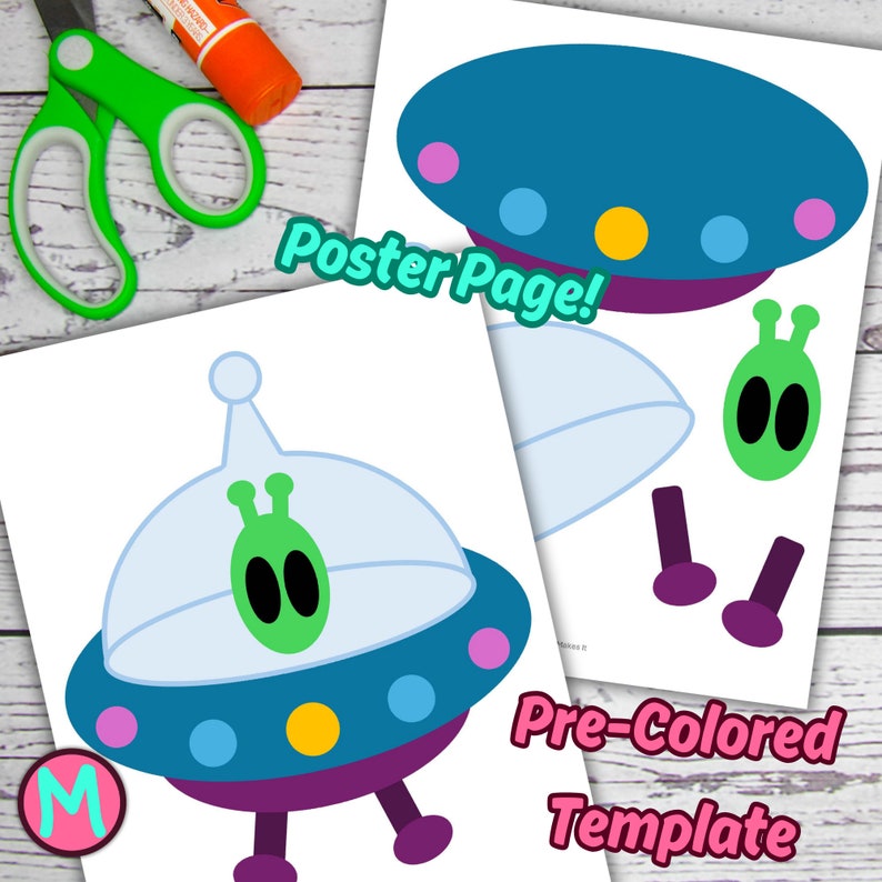 Alien Spaceship Craft Template: Cut & Glue Paper Craft (PDF) - Etsy