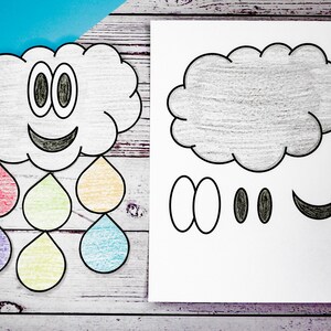 Colorful Rain Drop Cloud Craft Template, Cut and Glue Craft for ...