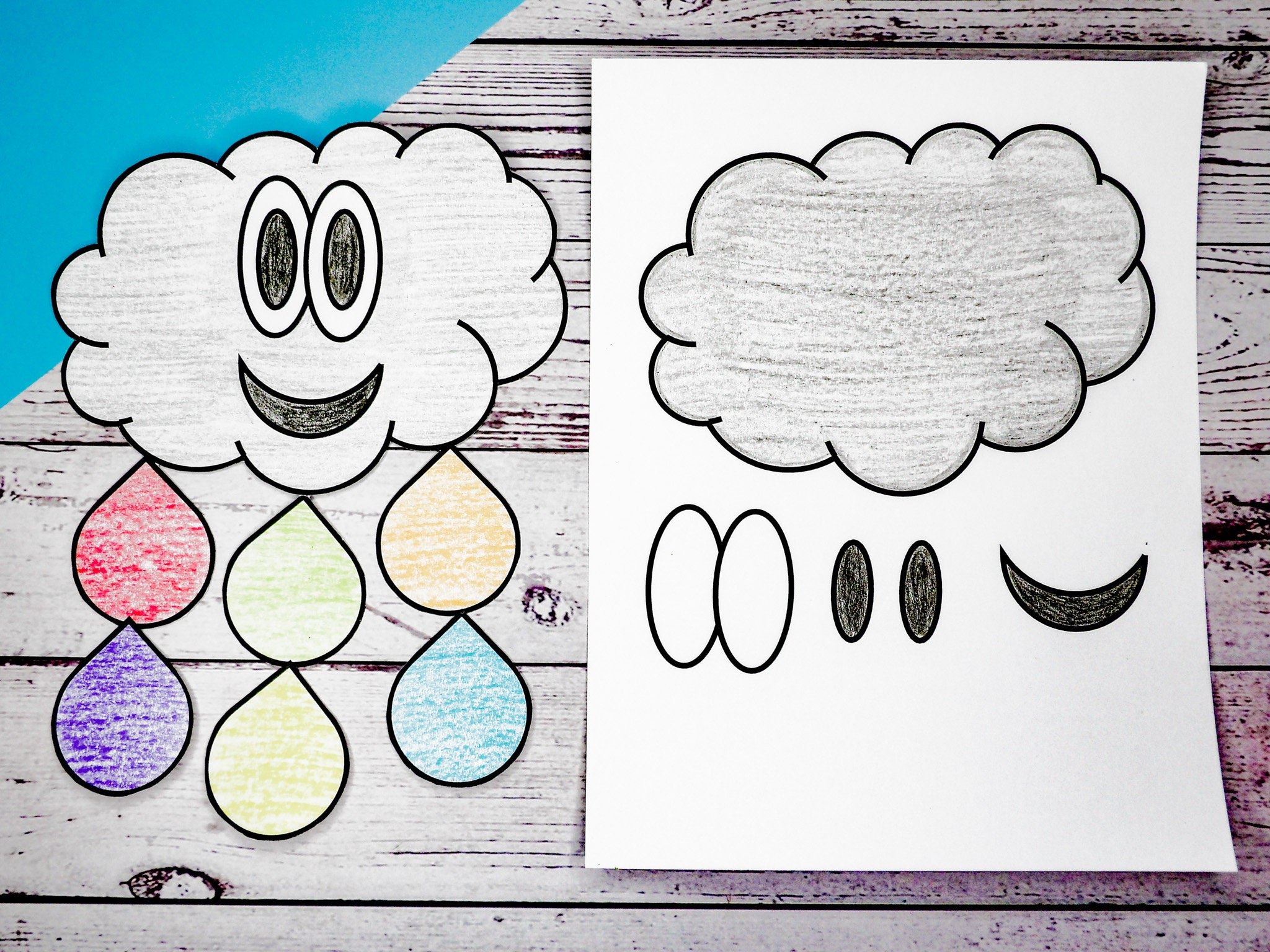 Colorful Rain Drop Cloud Craft Template, Cut and Glue Craft for ...