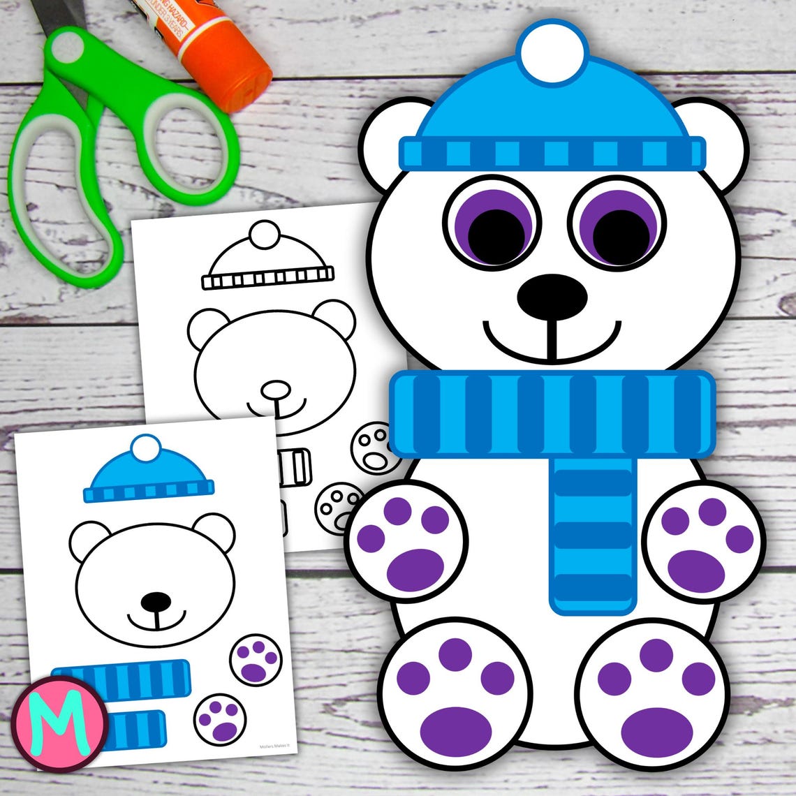 Snow Polar Bear Craft Template: Winter Cut & Glue Paper Craft (PDF) - Etsy