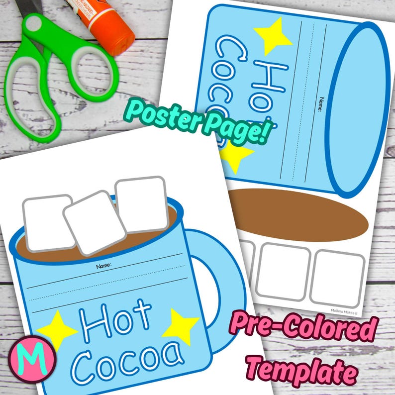 Blue Hot Cocoa Name Craft: Winter Cut & Glue Activity (PDF) - Etsy
